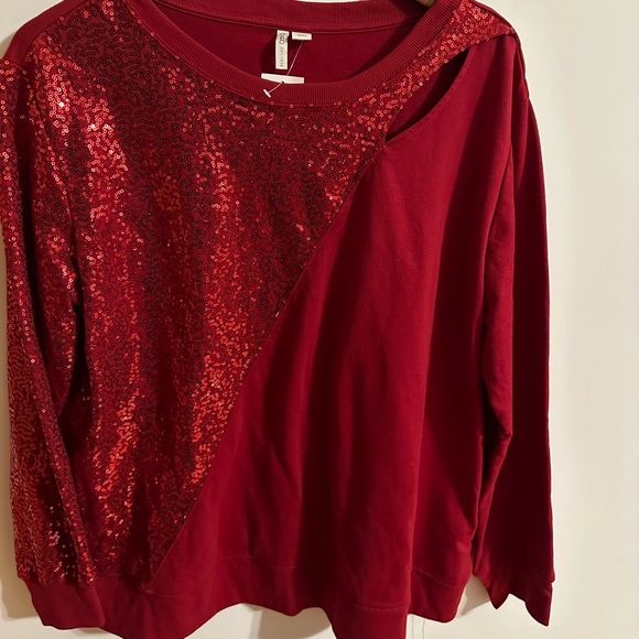 Cato | Tops | Half Sequin Red Top | Poshmark